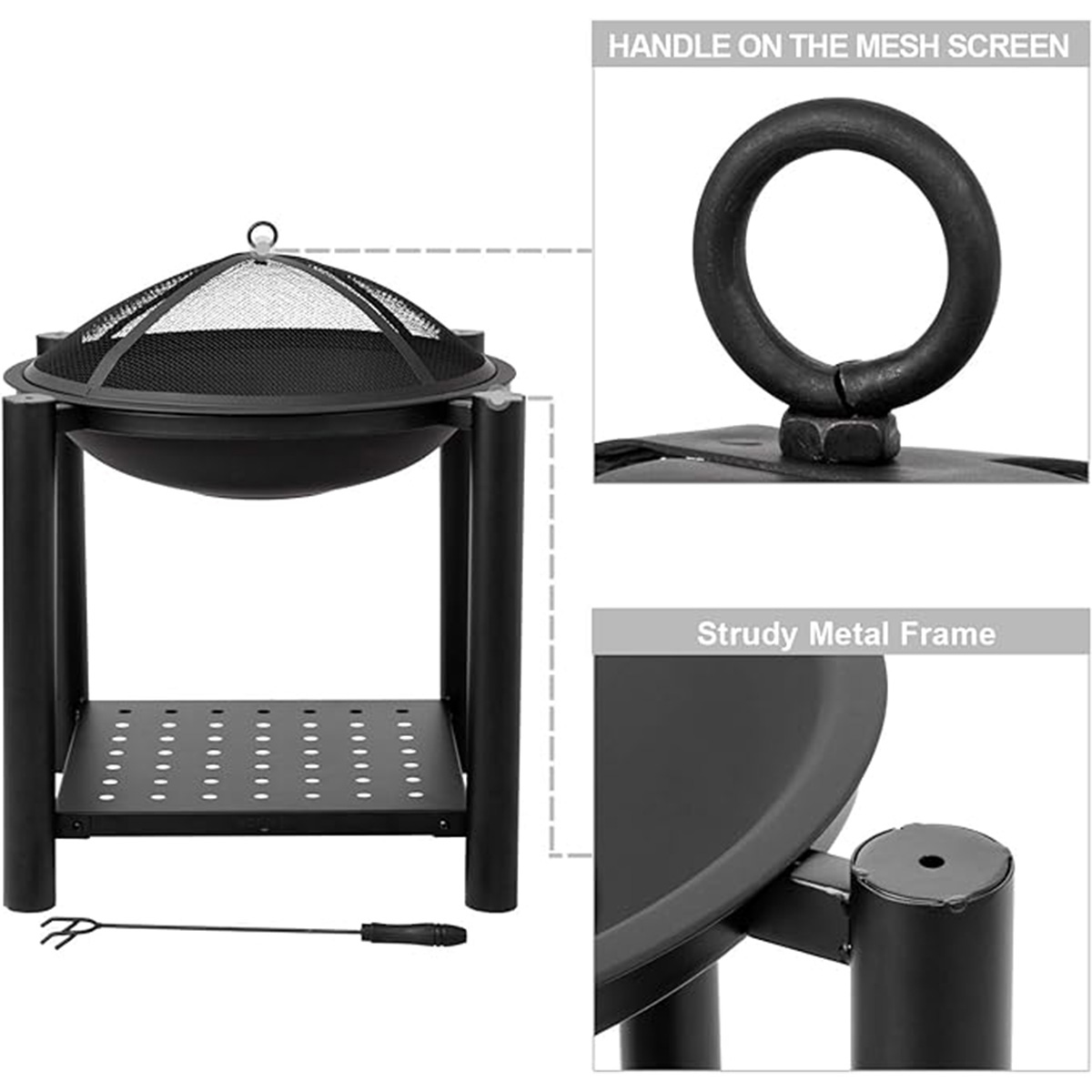 KJ Fire Bowl with Legs & Log Grate Black - WoodandGas Outdoors